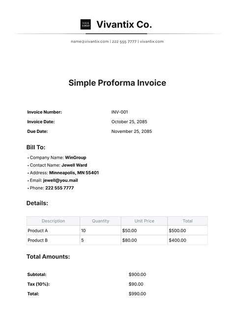 Free Simple Proforma Invoice Template To Edit Online
