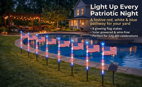 8 Pack Solar American Flag Pathway Stake Lights Outdoor For