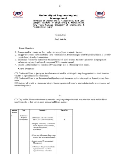Study Material Econometrics Pdf Regression Analysis Econometrics
