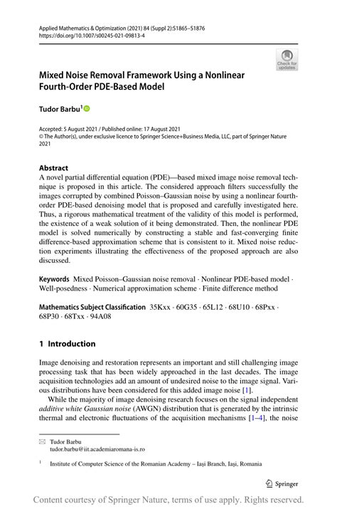 Mixed Noise Removal Framework Using A Nonlinear Fourth Order Pde Based Model Request Pdf