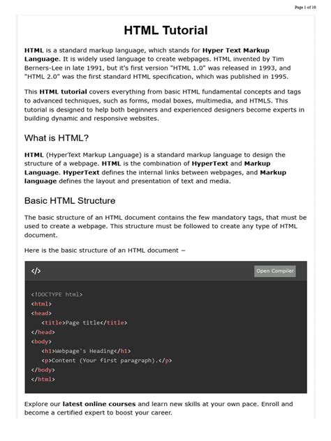 Html Tutorial Learn Html For Free Pdf Html World Wide Web