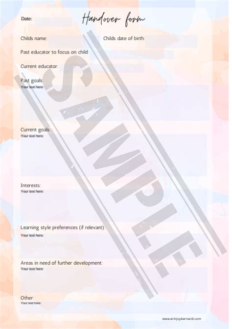 Educator Handover Form Erin Joy Bernardi