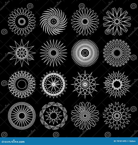Set Of 16 Geometric Circular Spirograph Elements Collection Of