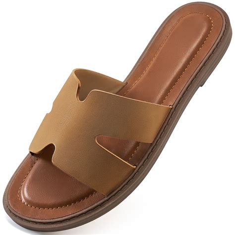 Ecetana Flat Sandals For Women Soft Leather Sandals Slides For Women