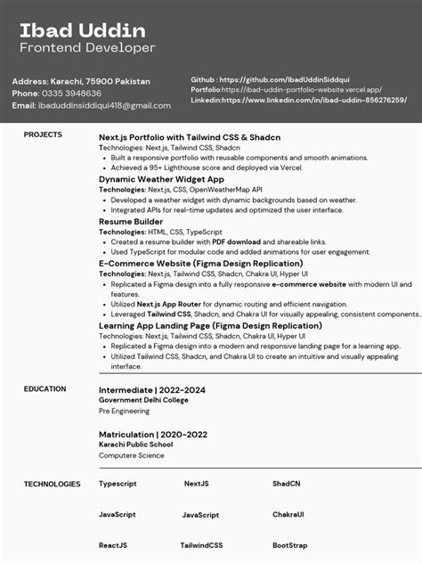 Ibad Uddin Frontend Developer Pdf Internet Hypertext