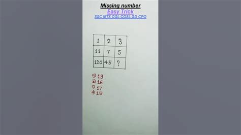 Missing Number Tricks Resoning Gd Cgl Chsl Mts Cpo Shortfeed Shorts Trending Youtube