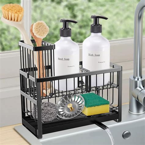 Sinnsally Kitchen Sponge Holder2 Tier Sink Caddy Organizer With High
