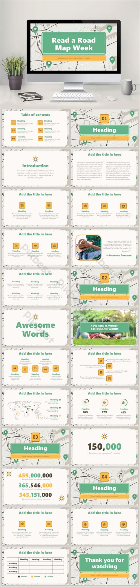 Read A Road Map Week Cream PowerPoint PPTX Template Free Download Pikbest