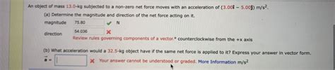 Solved An Object Of Mass 130 Kg Subjected To A Non Zero Net
