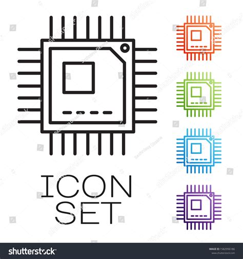 Black Line Computer Processor Microcircuits Cpu Stock Vector Royalty