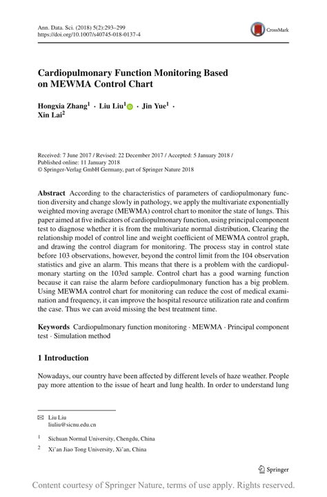 Cardiopulmonary Function Monitoring Based On Mewma Control Chart