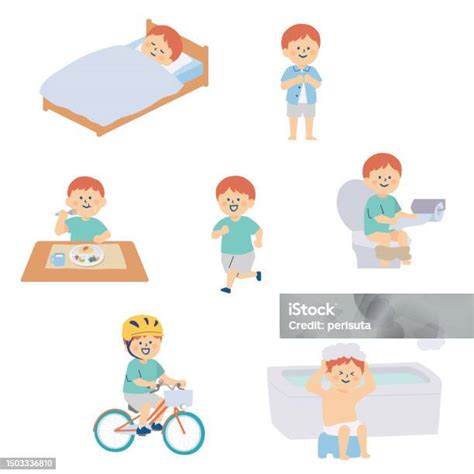 혼자서 많은 일을 할 수 있는 어린 아이의 삽화 세트 아이의 성장 2 3 살에 대한 스톡 벡터 아트 및 기타 이미지 2 3 살 4 5세 가정 생활 Istock