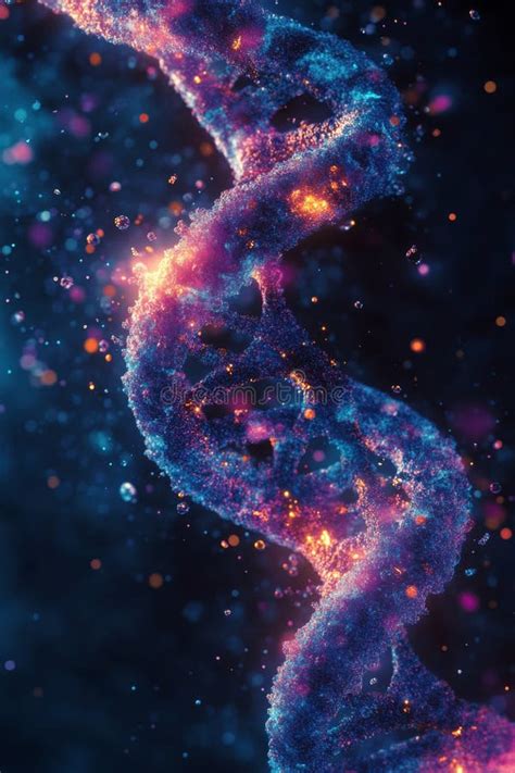 Colorful Abstract Representation Of DNA Double Helix Structure Against A Cosmic Background Stock