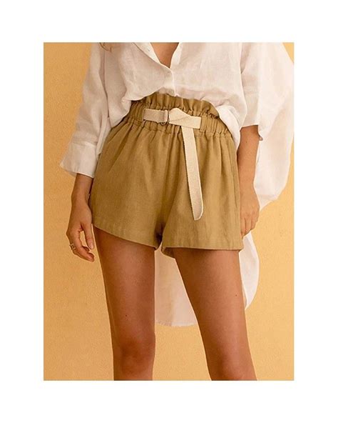 Wide Elastic Waistband Khaki Shorts Adjustable Web Belt Cut7291118