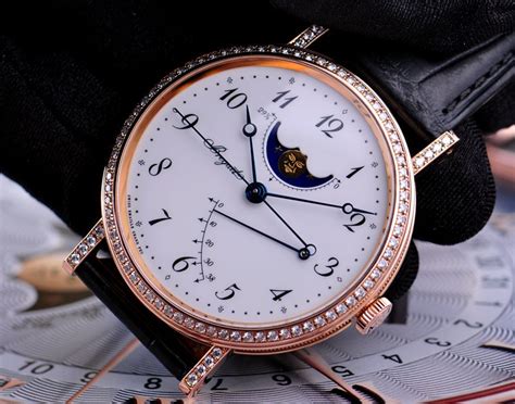18k玫瑰金镶钻 Breguet 宝玑7788br299v6 月相动显瓷面自动男表
