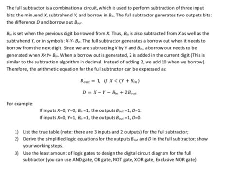 Solved The Full Subtractor Is A Combination Al Circuit Chegg Com