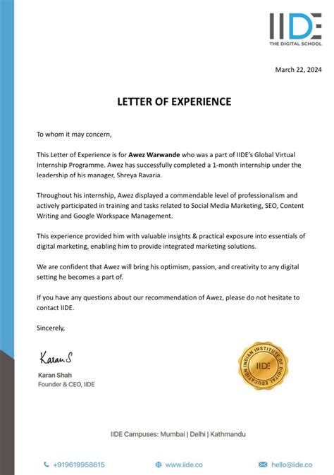 Awez Warwande On Linkedin Digitalmarketing Internship Iideexperience Seo Contentwritting