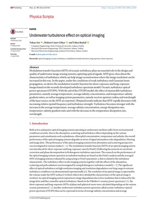 Underwater Turbulence Effect On Optical Imaging Request Pdf