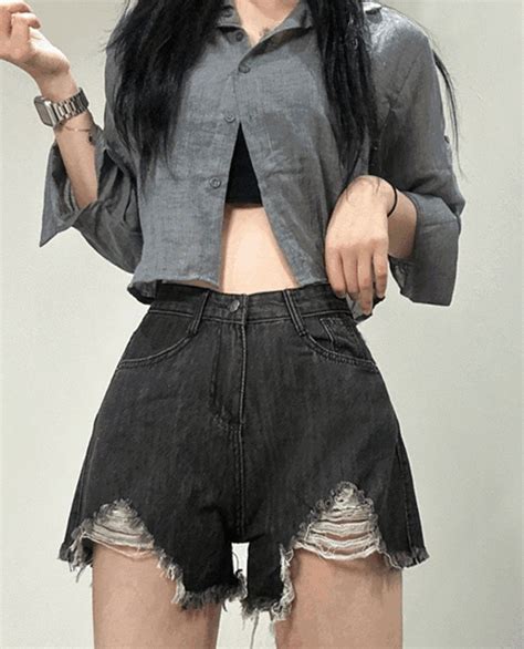 굿쇼핑몰 여성 찢어진 숏팬츠 핫팬츠 데님 면 반바지 4color 여자 여름 하이웨스트 흑청 연청