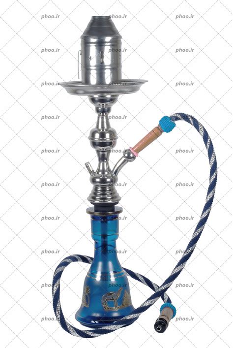 عکس قلیان زیبا با تنگ آبی و بدنه نقره ای در پس زمینه سفید عکس با