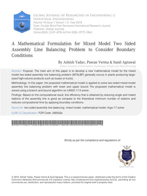 pdf a mathematical formulation for mixed model two sided assembly line balancing problem to