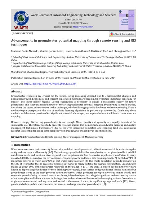 Pdf Advancements In Groundwater Potential Mapping Through Remote Sensing And Gis Techniques