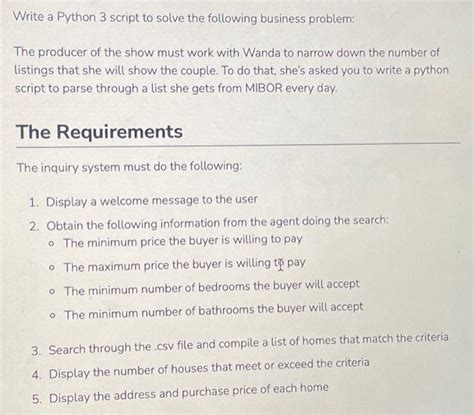 Solved Write A Python 3 Script To Solve The Following