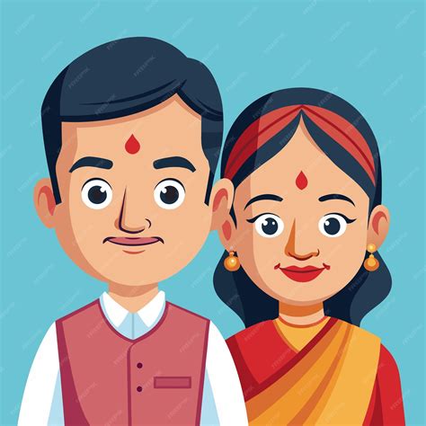 Assam Couple Vector Cartoon Illustration For Exotic Romance Premium