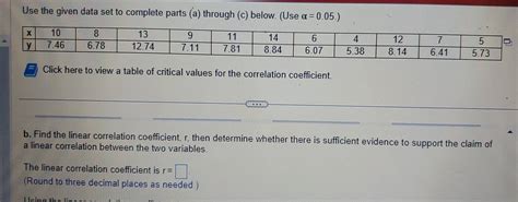 solved use the given data set to complete parts a through c below
