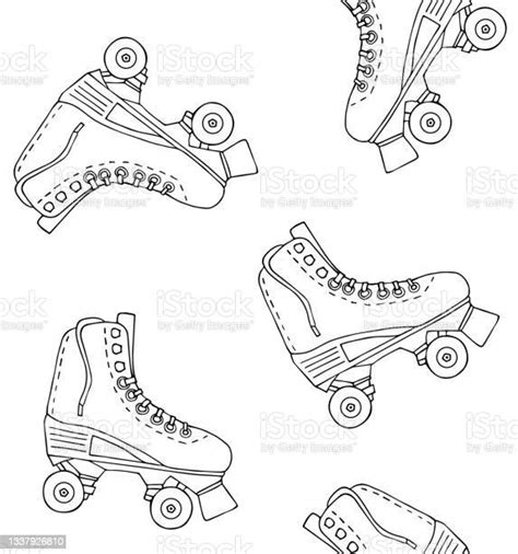 손으로 그린 스케치 낙서 복고풍 쿼드 롤러 스케이트의 벡터 원활한 패턴 롤러 스케이팅에 대한 스톡 벡터 아트 및 기타 이미지 롤러 스케이팅 드로잉 패턴 Istock