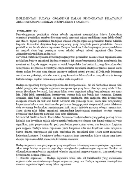 Implementasi Budaya Organisasi Dalam Peningkatan Pelayanan Administrasi Pendidikan Pdf