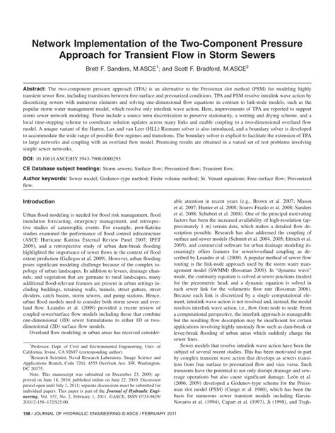 Pdf A Network Implementation Of The Two Component Pressure Approach For Transient Flow In