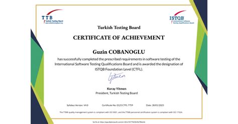 Guzin Cobanoglu On Linkedin Certificate Of Achievement For Istqb