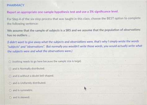 Solved Report An Appropriate One Sample Hypothesis Test And