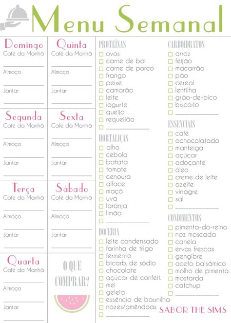 Lista De Compras Para Download Planejamento De Cardápio Semanal
