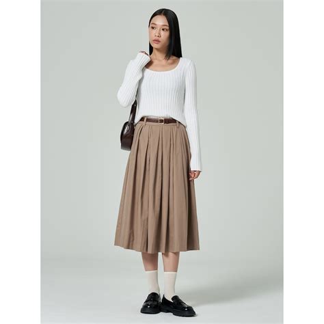 에잇세컨즈 코튼 리넨 플리츠 롱스커트 베이지 323827ly4a