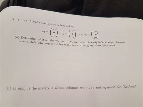 Solved 9 8 Pts Consider The Vectors Defined Below 22