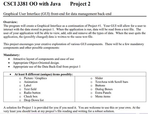 Solved Csci 3381 00 With Java Project 2 Graphical User