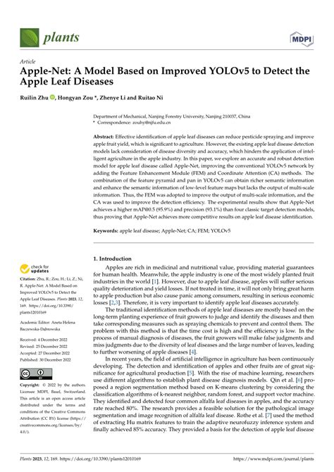 Pdf Apple Net A Model Based On Improved Yolov5 To Detect The Apple Leaf Diseases