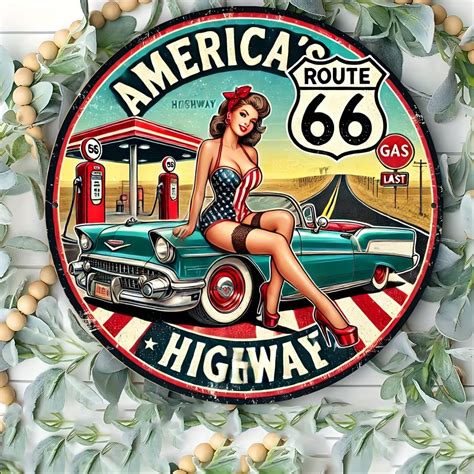Temu｜1개 세트 벽 장식 빈티지 금속 벽 장식 레트로 미국 고속도로 표지판 클래식 자동차 및 주유소 디자인 남성 동굴 차고 및 가정 장식용 이상적인 벽 장식