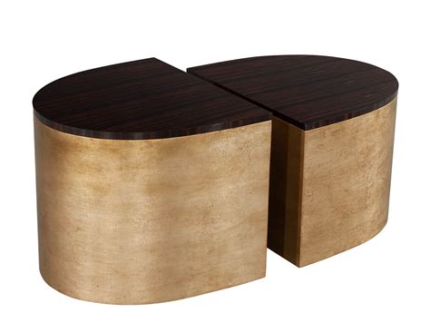 Modern Curved Macassar Cocktail Accent Tables In Antiqued Silver Leaf