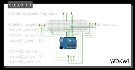 Traditional Traffic Light At Intersection Of 4 Roads Wokwi Esp32