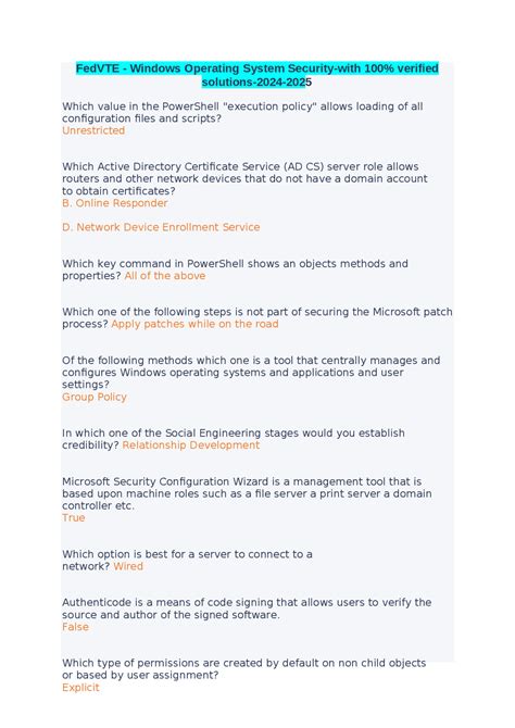 Fedvte Windows Operating System Security With 100 Verified Solutions 2024 2025 Docx Exams