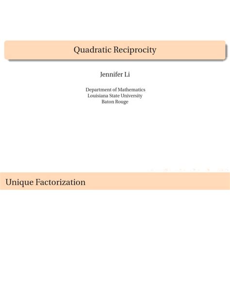 Quadratic Reciprocity 1 Pdf Factorization Number Theory