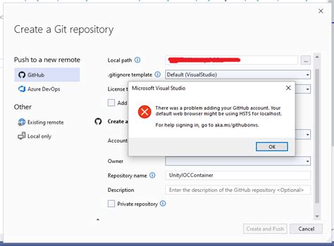 Visual Studio 2022 Error There Was A Problem Adding Your Github Account Your Default Web