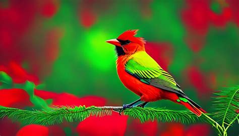 Premium Ai Image Red Brid Bright Green Background
