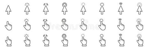 Cursor And Hand Gesture Line Icon Set Pointer And Click Action Outline