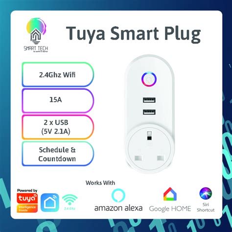 SMART TECH Tuya WiFi UK Socket Remote Control Wireless Power Socket With USB Ports USB