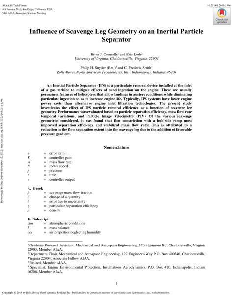 Pdf Influence Of Scavenge Geometry On Separation Efficiency For An Inertial Particle Separator