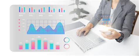 Premium Photo Businesswomanman Works On Laptop Showing Business Analytics Dashboard With